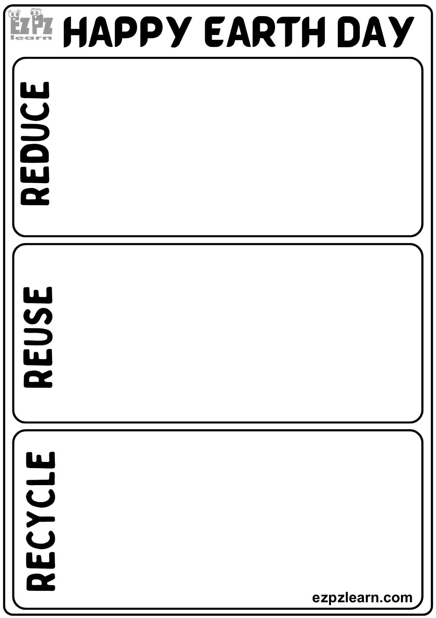 Happy Earth Day Reduce, Reuse and Recycle Drawing Activity for Kids. Free Printable PDF ...